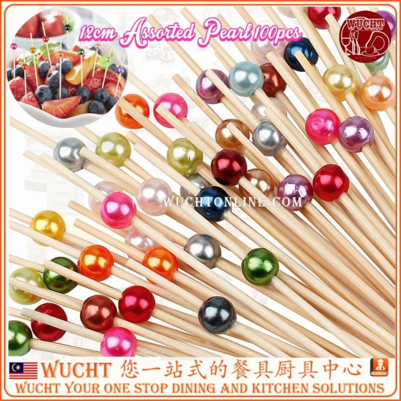 【WUCHT】100 x Bamboo Decorative Ball End Pearl Pick Cocktail Fruit ...