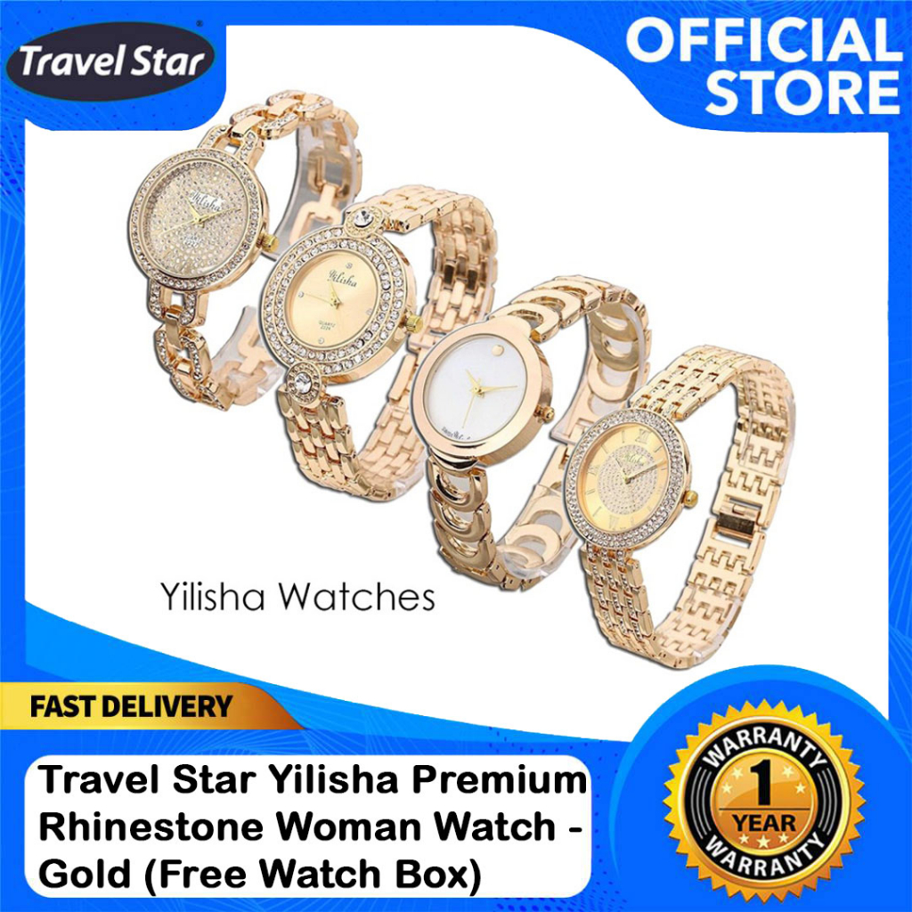 Travel Star Yilisha Premium Rhinestone Woman Watch- Gold (Free Watch ...