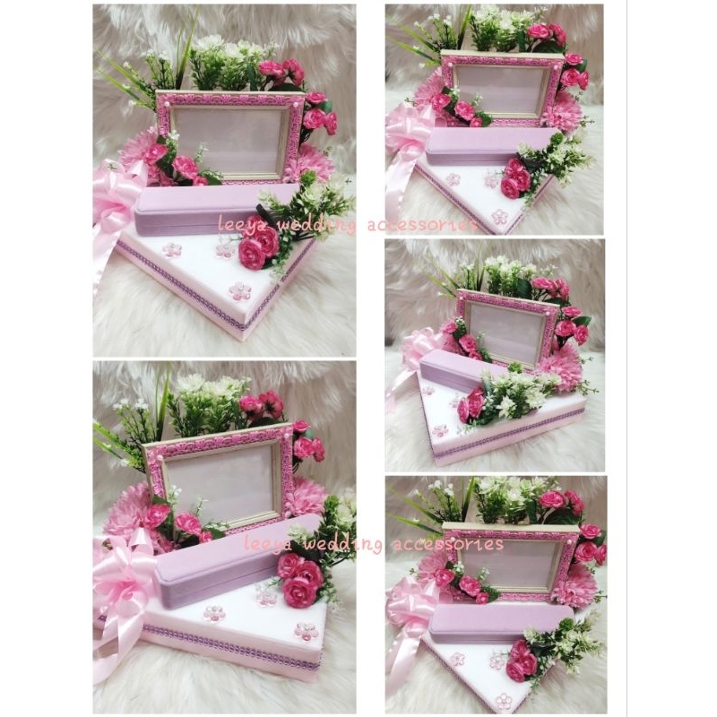 gubahan frame mas kahwin c/w bekas rantai tangan-light pink | Shopee ...