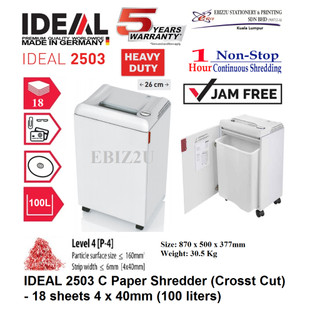 IDEAL 2503 C 4x40mm Heavy Duty Paper Shredder (Crosst Cut) 18 sheets ...