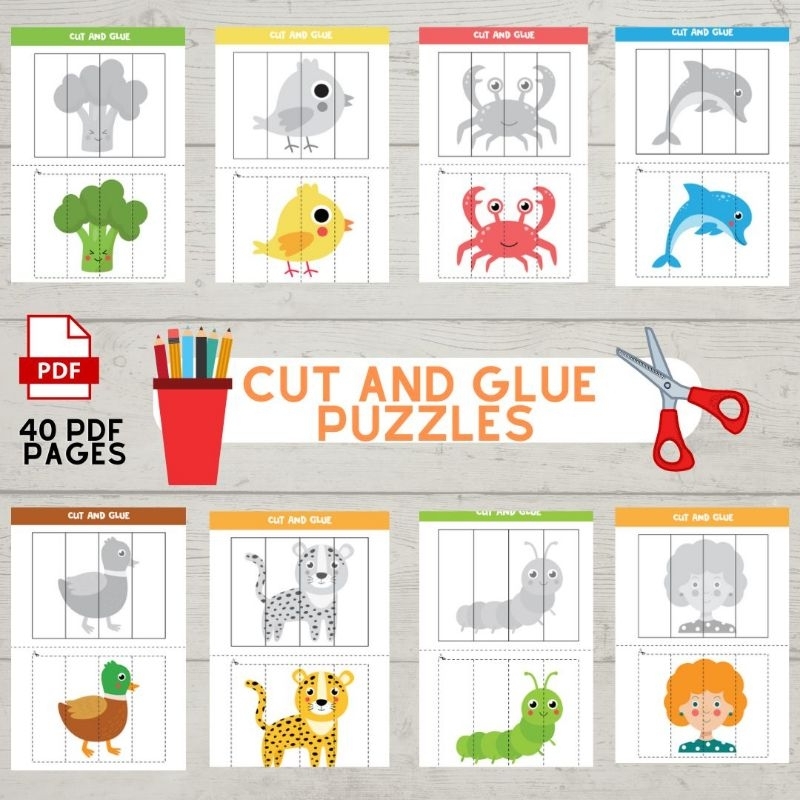 K11 [PDF] Cut and Glue puzzles I Kindergarten Kids Preschool fine motor ...