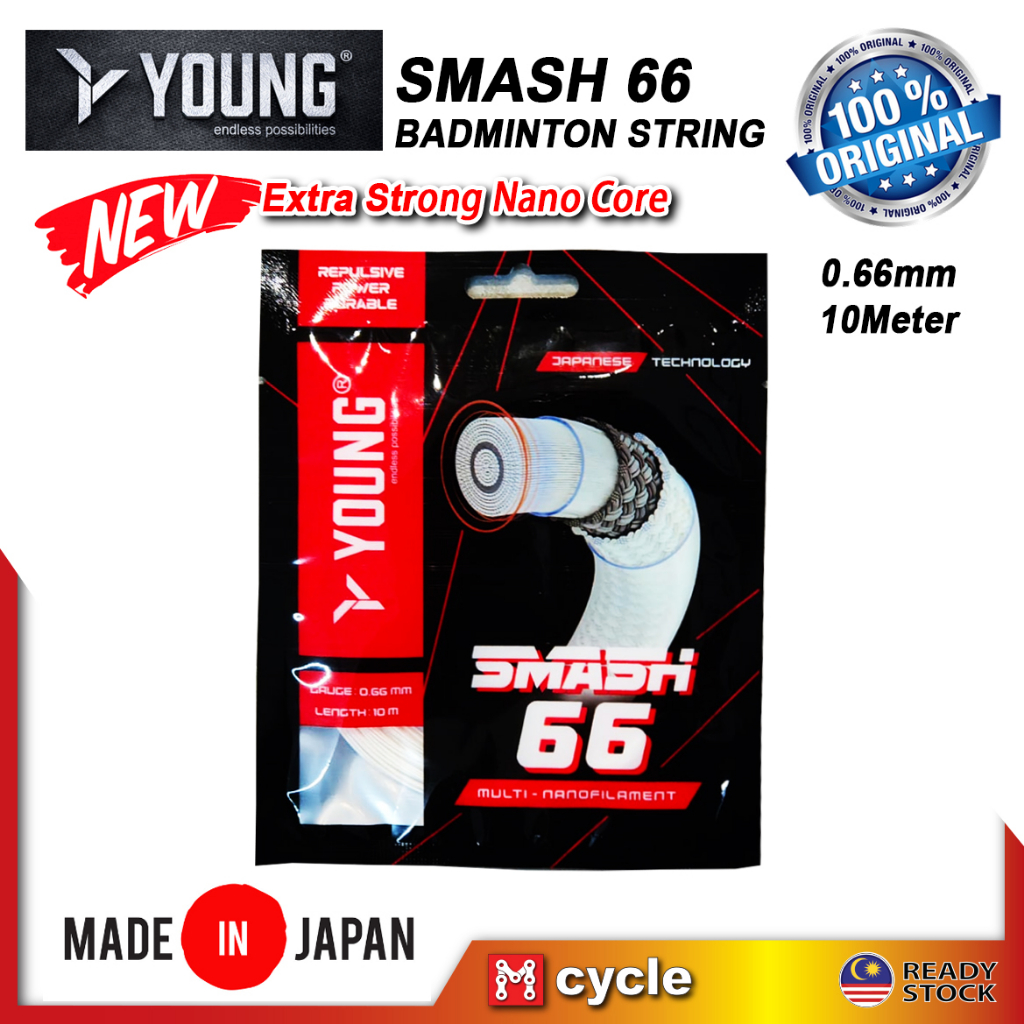 YOUNG Smash 66 Badminton String 0.66m Multi Nanofilament High Repulsion ...