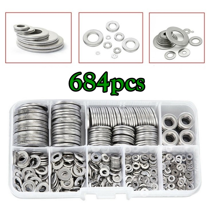 684pcs Flat Washer Nut Gaskets Stainless Steel Flat Washer M2 M2.5 M3 M4 M5 M6 M8 M10 M12 ...