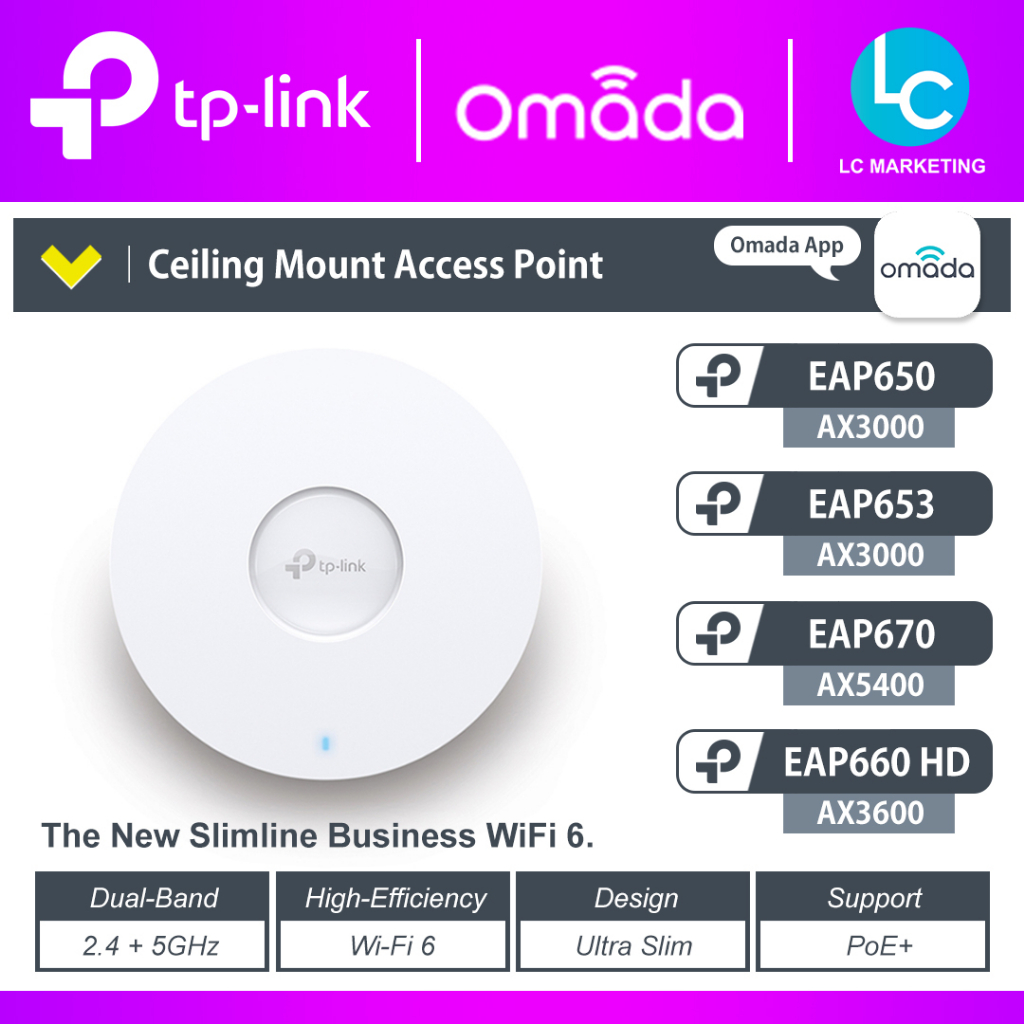 TP-Link Omada EAP650 / EAP653 / EAP670 / EAP660 HD Ceiling Mount Dual-Band Wi-Fi 6 Access Point ...