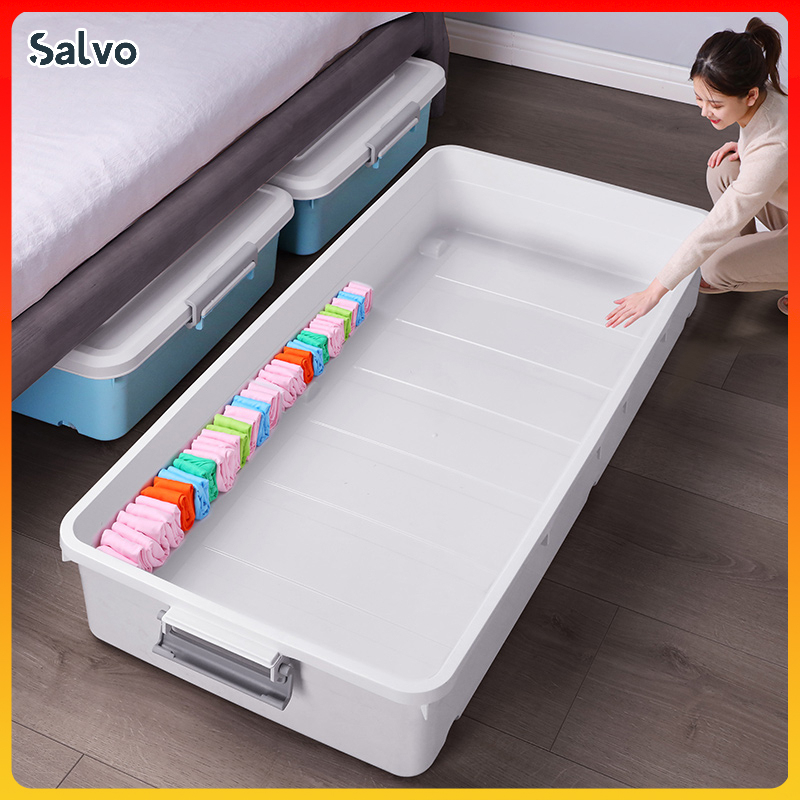 80L Under Bed Storage Box With Wheels Lid Stackabe Sliding Toy Shoe ...