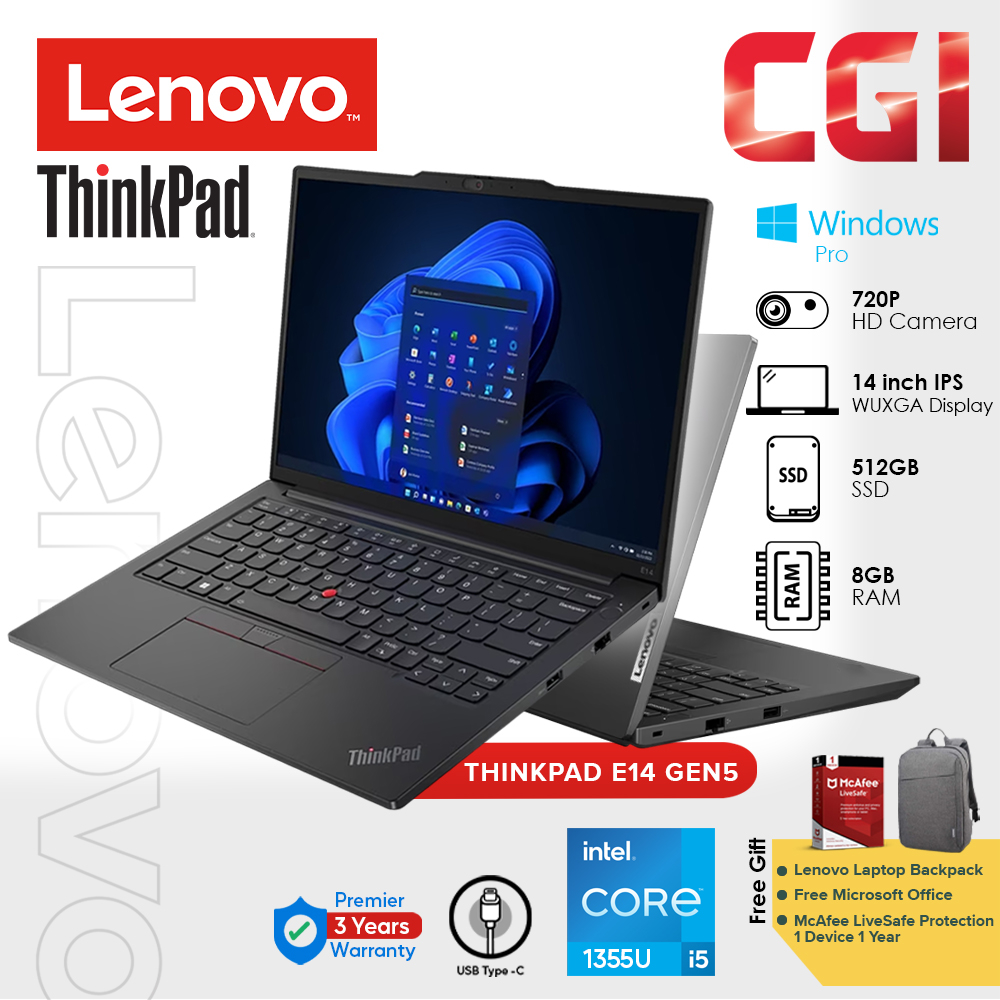 Lenovo 14" ThinkPad E14 Gen 5 Laptop i5-1335U 8GB RAM 512GB SSD WUXGA ...
