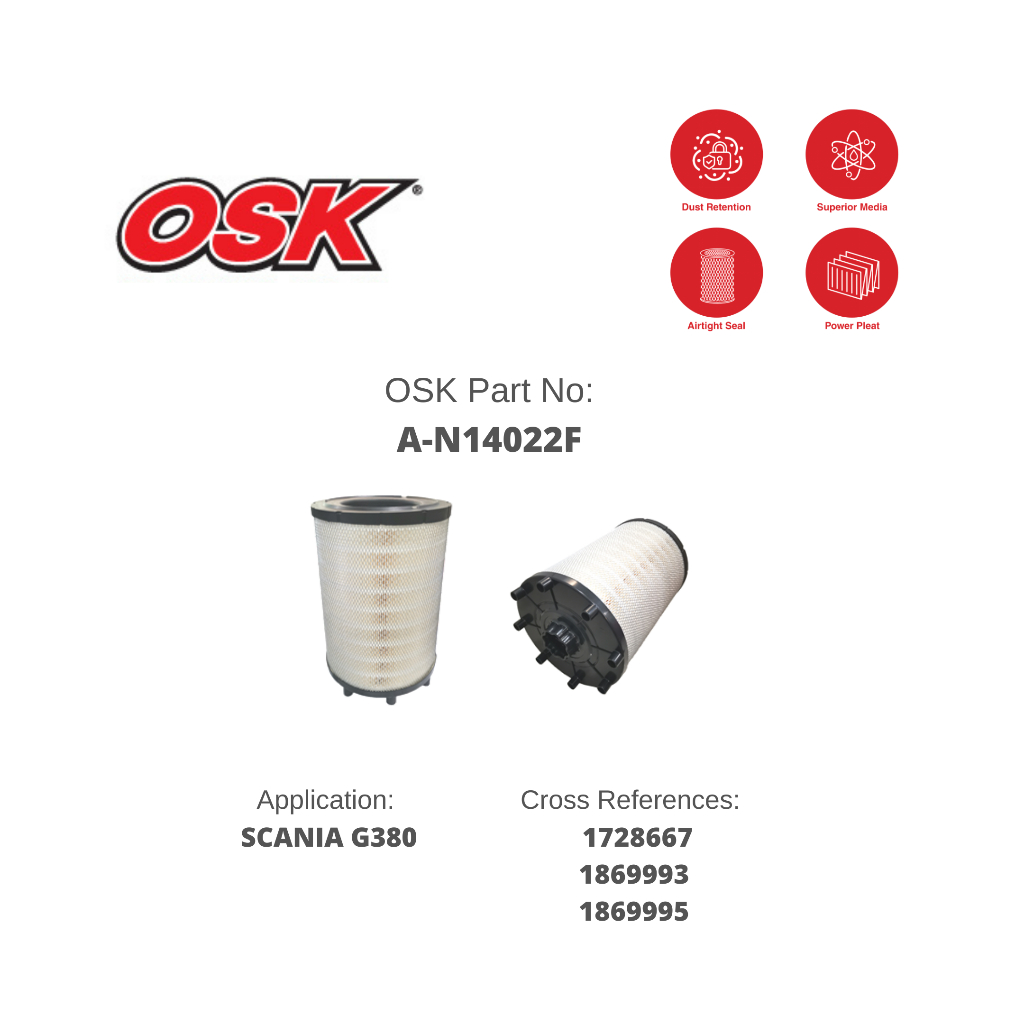 OSK AIR FILTER for SCANIA G380 1728667 | Shopee Malaysia
