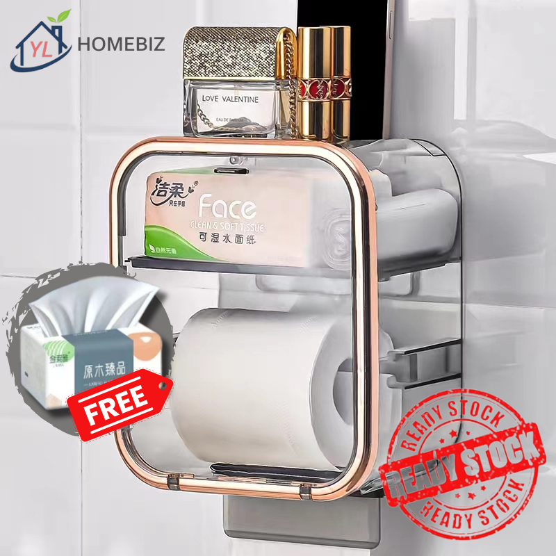 Bathroom Storage Box Wall-mounted Tissue Holder WaterProof Toilet Paper ...