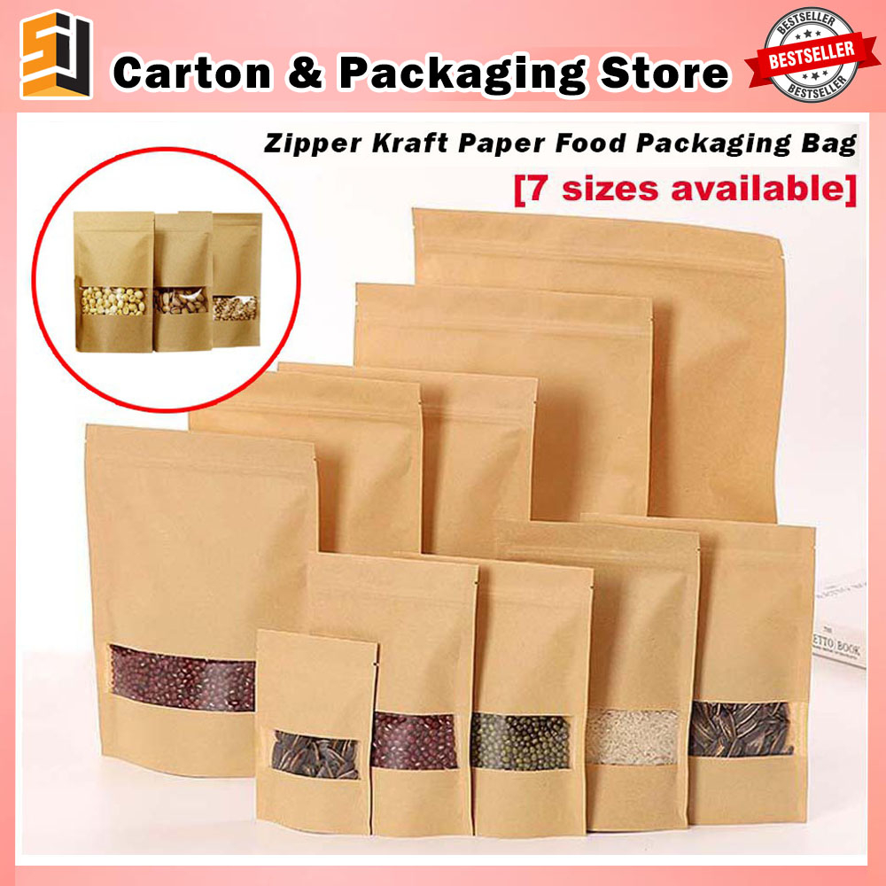 50pcs Zip Paper Zipper Bag Food Storage Packaging Bag Kraft Paper Beg ...