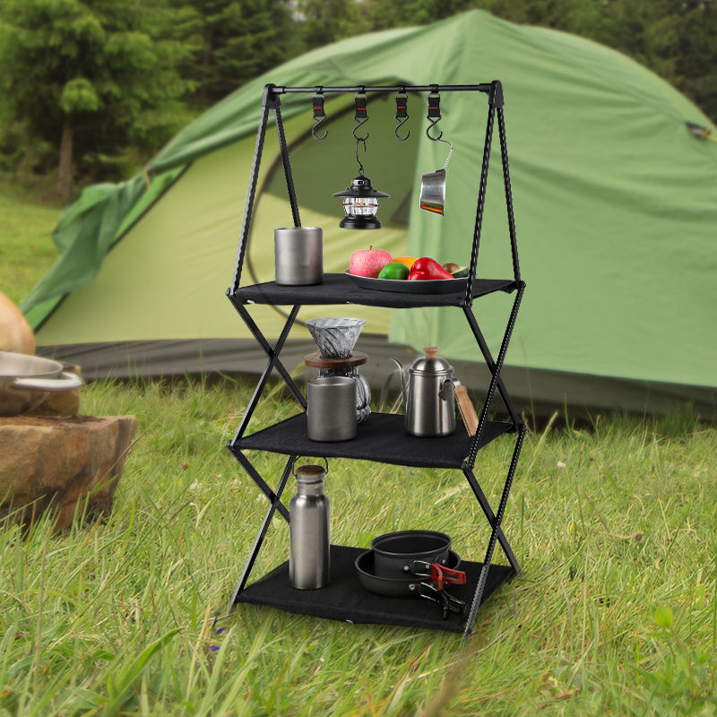 Camping Rack 2 3 Layers Aluminium Storage Shelves Alloy Hook Storage ...
