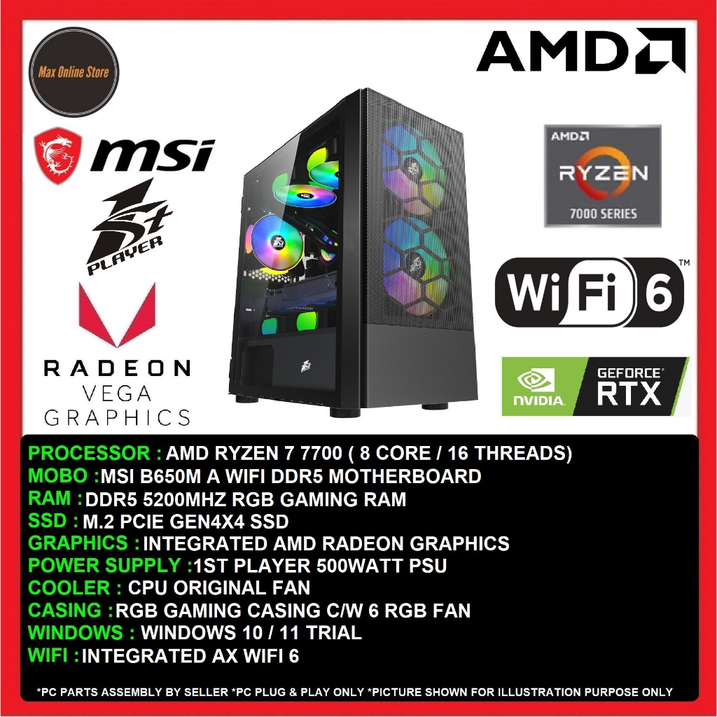 Gaming PC Desktop AMD Ryzen 7 7700/16GB/32GB/256GB SSD/512GB SSD/1TB ...