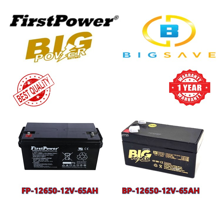 FIRST POWER / BIG POWER 12650 12V 65AH RECHARGEABLE SEALED LEAD ACID ...