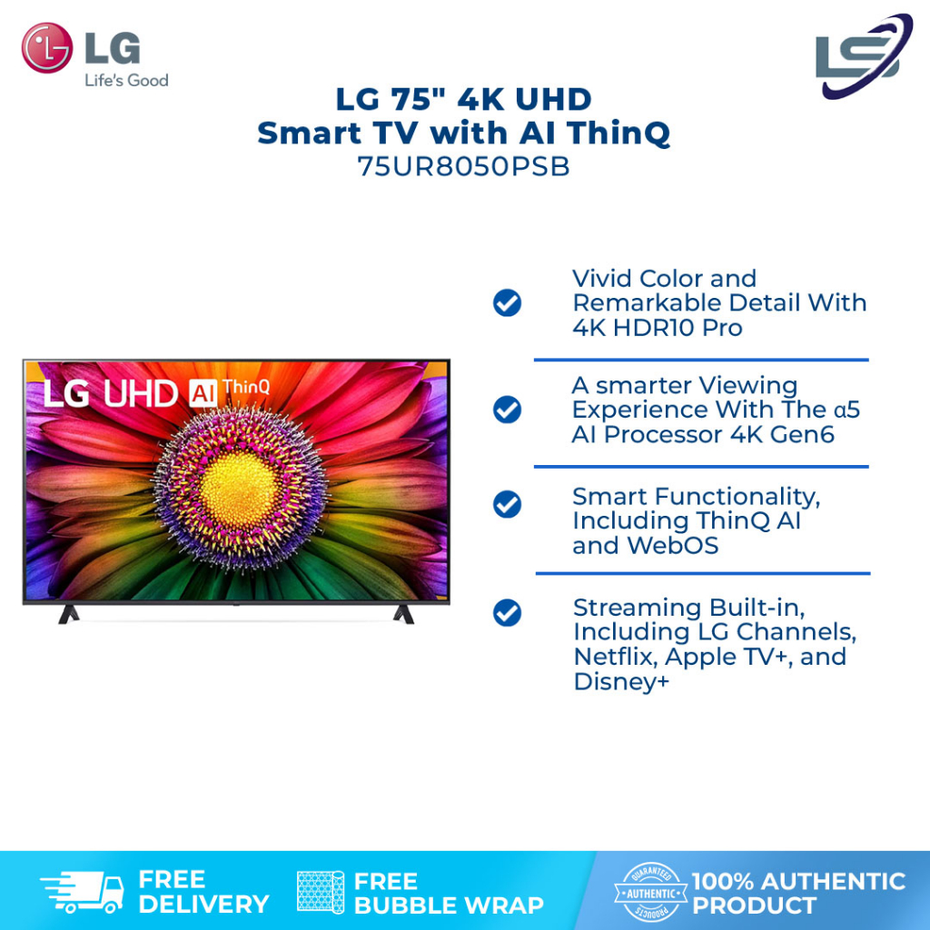 LG 75" 4K UHD Smart TV with AI ThinQ 75UR8050PSB | AI Sound | Wi-Fi ...
