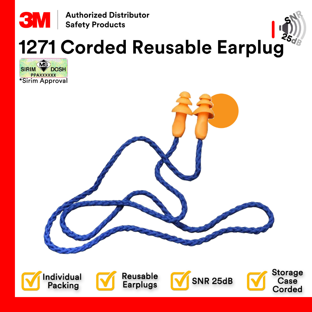 3M 1271 Corded Reusable Earplugs Ear Plug / DOSH SIRIM / Safety Earplug ...