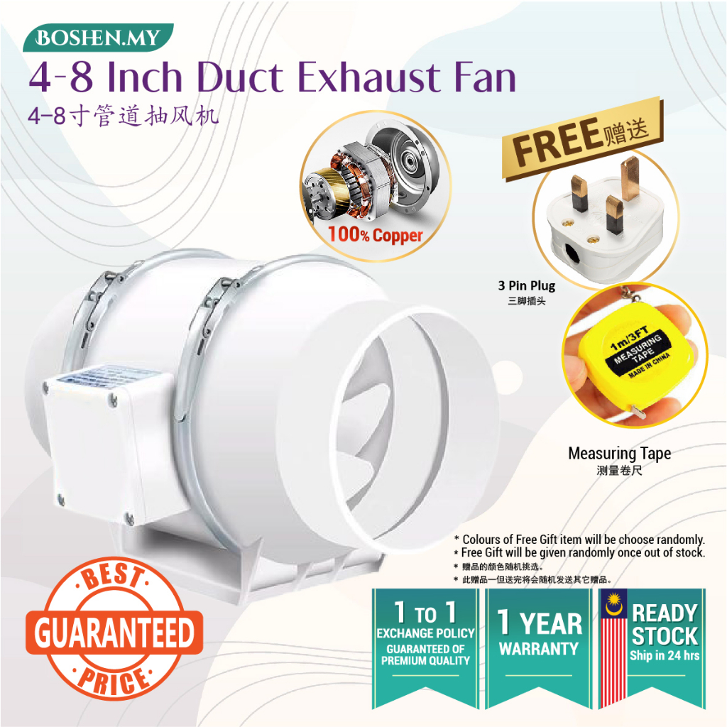 COOL POWER 4/6/8" Diagonal flow Ventilation Duct Exhaust Fan Kitchen ...