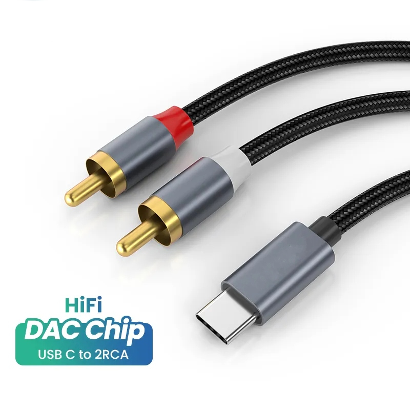 RCA to Type C USB-C Cable Audio Adapter Converter Y Splitter Home ...