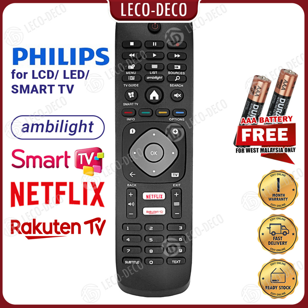 【FREE BATTERY AAA X2 】 L1725V / L1285V RM-L1285 Universal PHILIPS Smart TV Android Remote ...