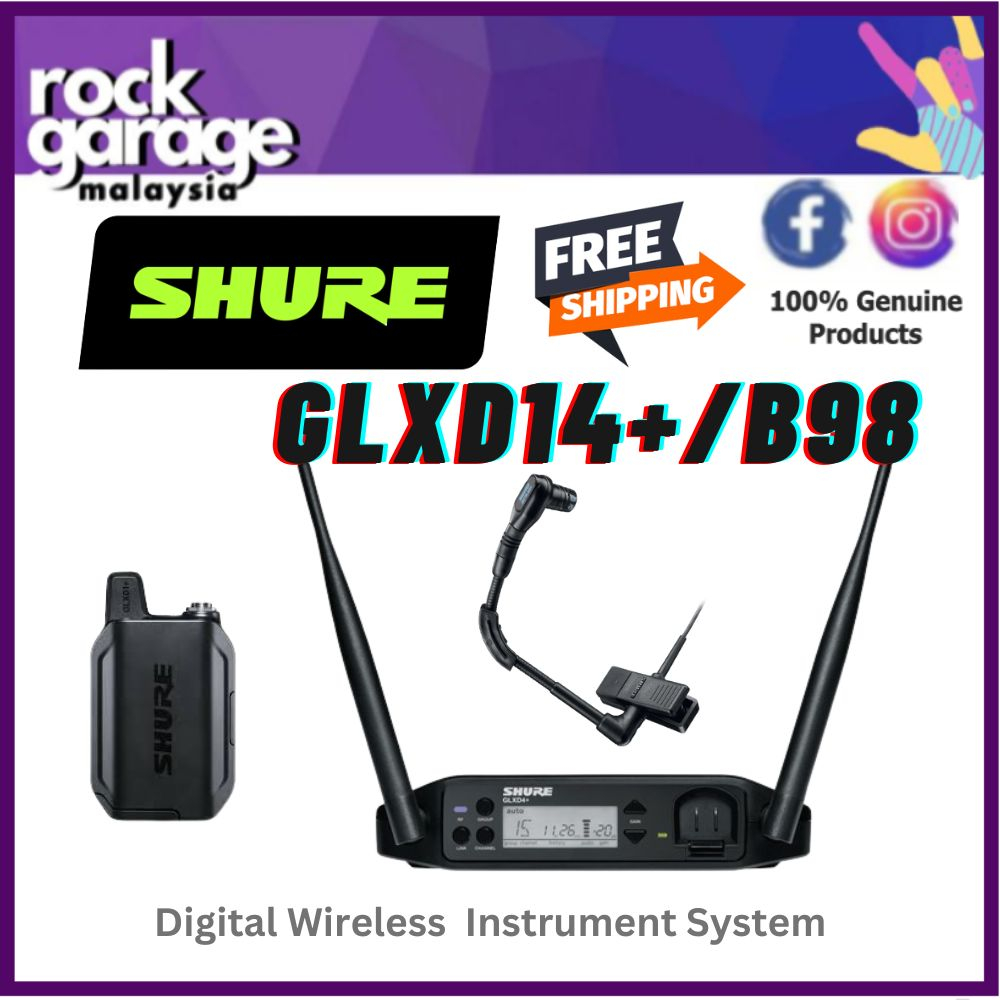 Shure GLXD14+/B98 Digital Wireless Instrument System With WB98H/C Gooseneck Microphone ( GLXD14 ...