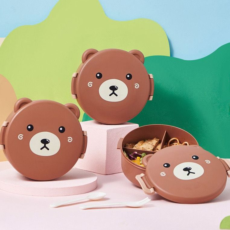Cute Brown Bear Lunch Box Healthy Material Food Container Bento Bekas ...
