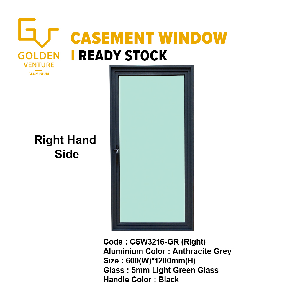 GV Aluminium Casement Window 2' Width x 4' Height Natural Anodised ...