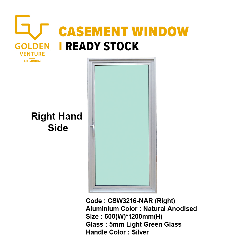 GV Aluminium Casement Window 2' Width x 4' Height Natural Anodised ...