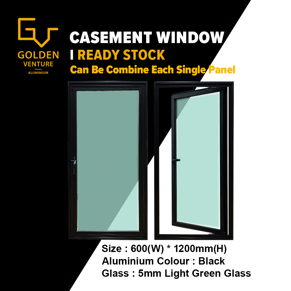 GV Aluminium Casement Window 2' Width x 4' Height Natural Anodised & Powder Coated / 5mm Green ...