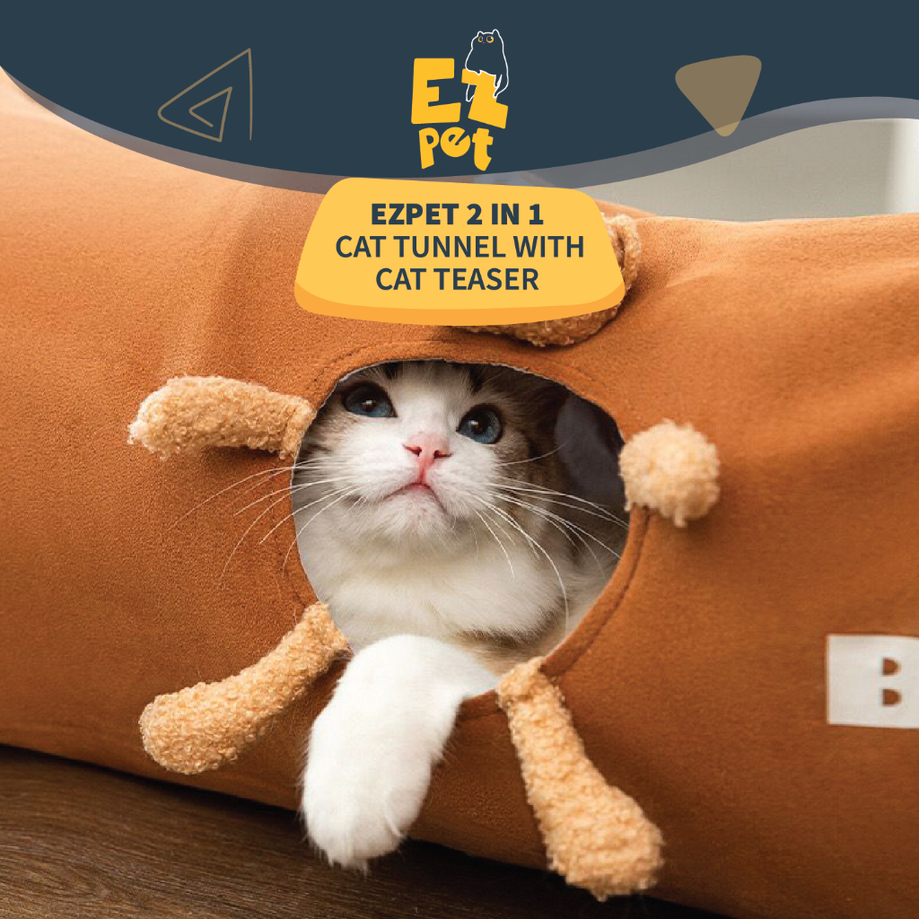 EZPET🐱 2 in 1 Cat tunnel with Cat Teaser Cat Toy Tube Pipe Cat Playing ...