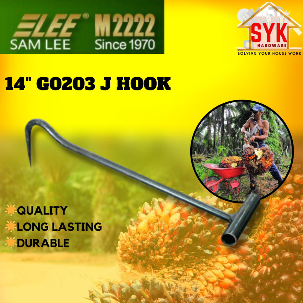SYK Samlee G0203 14 Inch J Hook Palm Oil Outdoor Gardening Tools Hand ...