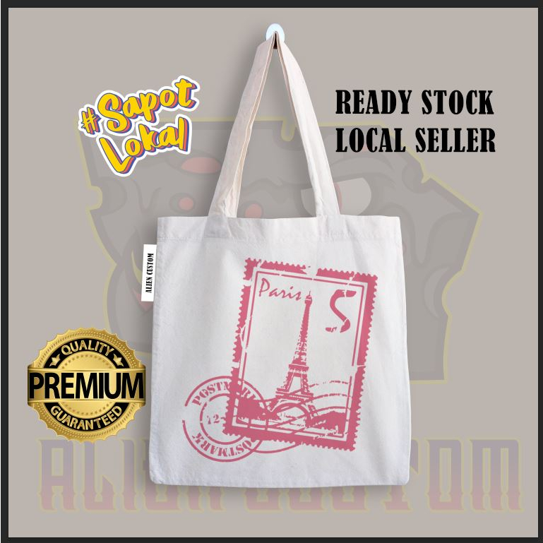 (Ready Stock) Paris Travel White Premium Tote bag Special Canvas Tote ...