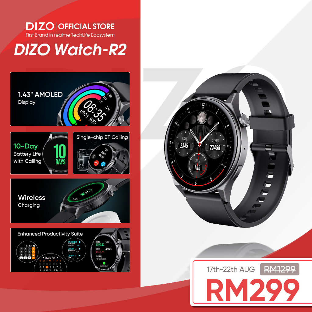 DIZO R2 AMOLED Display 60FPS Wireless Charging Sports Health Talk Watch ...