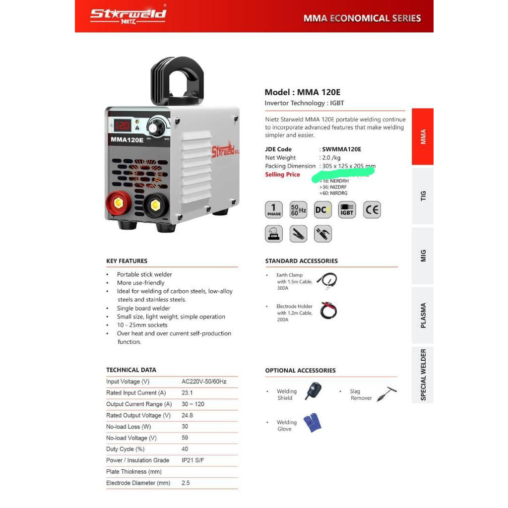 STARWELD MMA 120E ARC WELDING MACHINE | Shopee Malaysia
