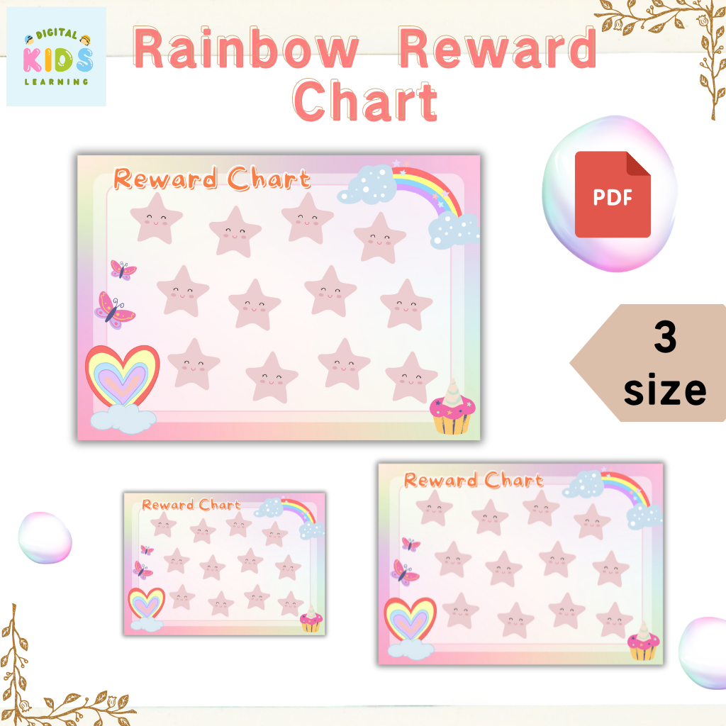 PDF Printable Rainbow theme Rewards chart for kids girl Kad Ganjaran ...