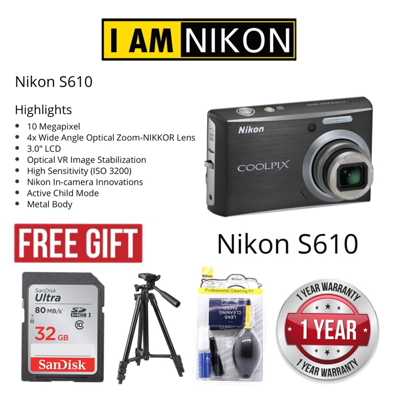 Nikon Coolpix S610 compact camera point and shot metal body original (1 years warranty) | Shopee ...