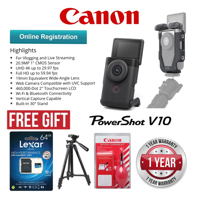 CANON MALAYSIA SET Canon Powershot V10 Vlog camera free canon RIG CASE ...