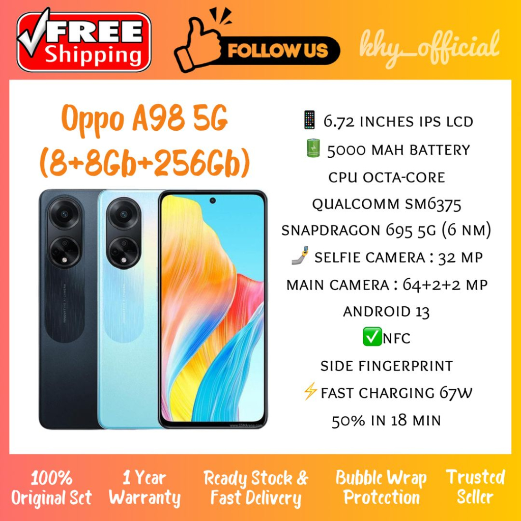 New Smartphone Original Oppo A98 5G [ 8+8Gb Ram + 256Gb Rom | 64MP AI ...