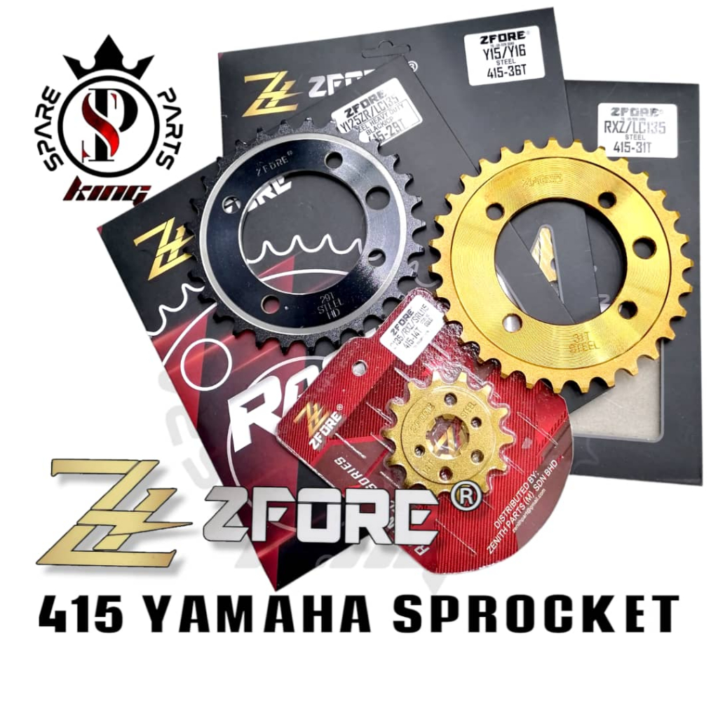 ZFORE RACING SPROCKET 415 RXZ LC135 Y125Z Y110 Y100 Y15 Y16 Y15ZR SPOKET PENUH STEEL GOLD HITAM ...