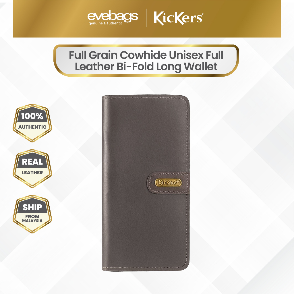 KICKERS Full Grain Cowhide Unisex Full Leather Bi-Fold Long Wallet KK10 ...