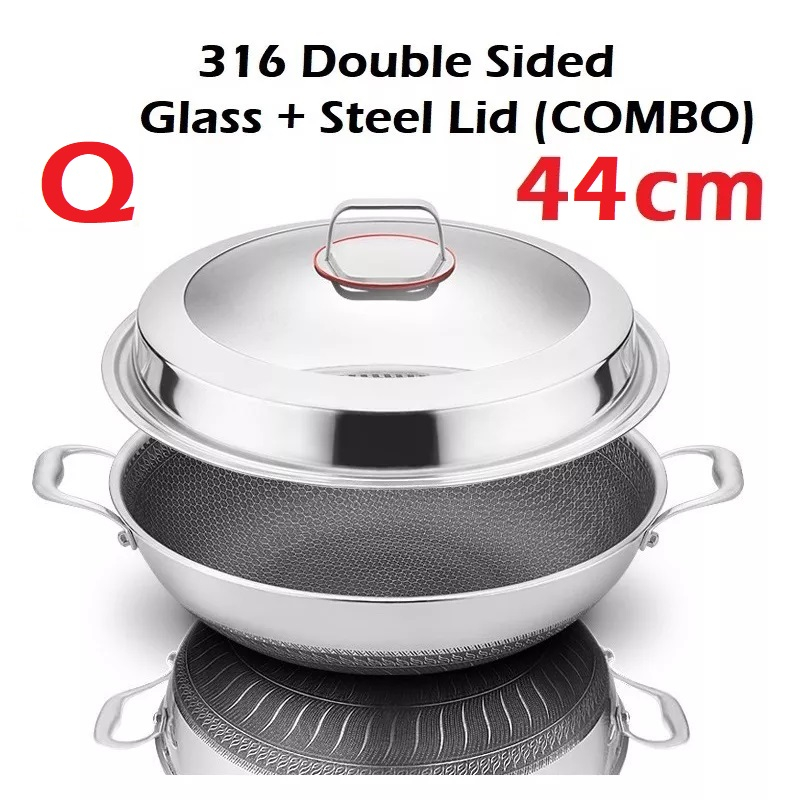 40- 42- 44 CM 316 Stainless Steel Wok non Stick Honey Comb Health | Shopee Malaysia