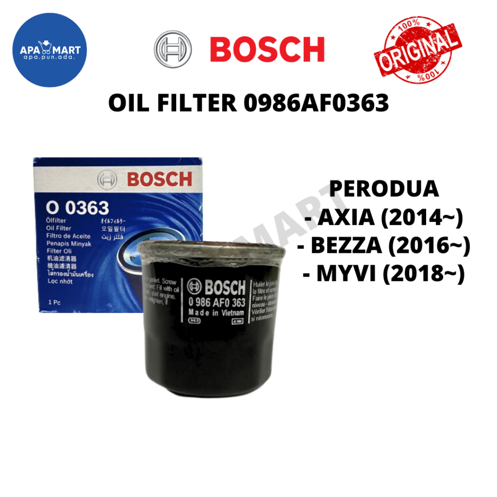 Genuine Bosch Oil Filter 0986AF0363 for Perodua Axia / Bezza / Myvi ...