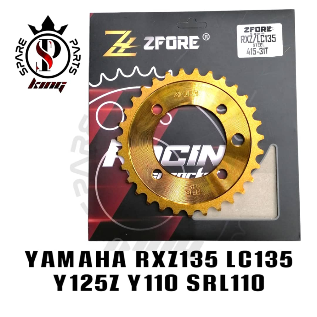 ZFORE RACING SPROCKET 415 RXZ LC135 Y125Z Y110 Y100 Y15 Y16 Y15ZR SPOKET PENUH STEEL GOLD HITAM ...