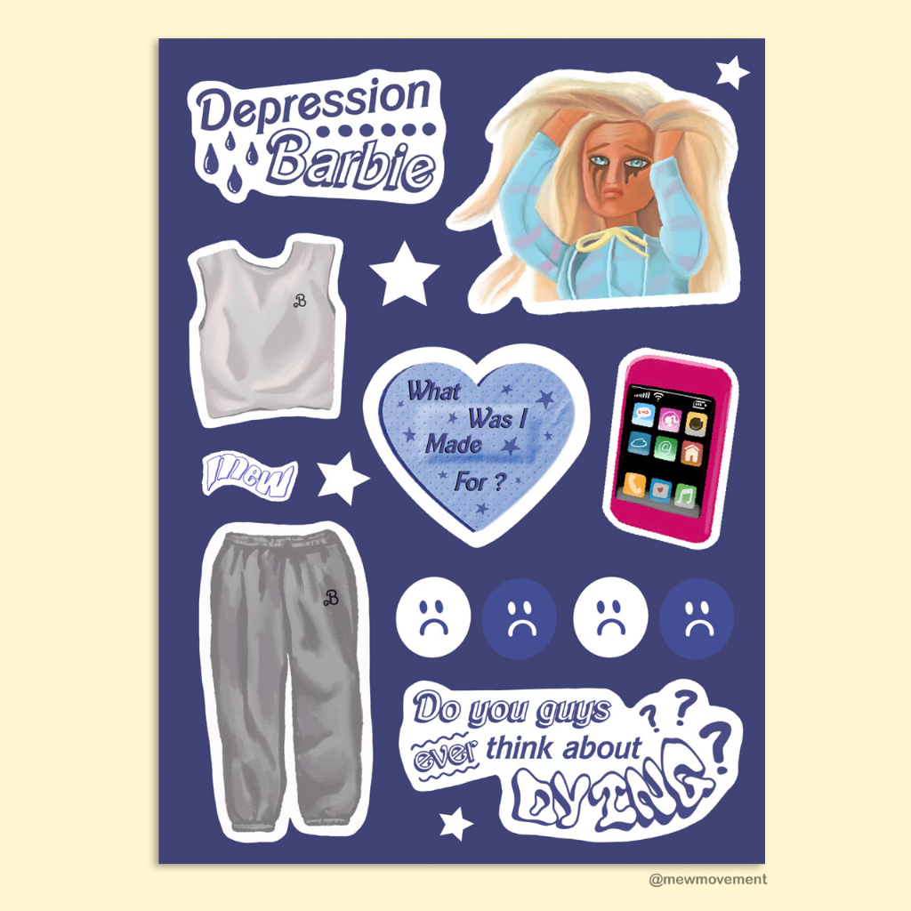 Depression Barbie Sticker Sheet, Barbie Sticker Sheet, Waterproof ...