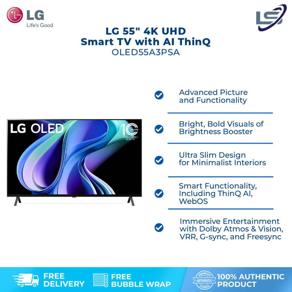 LG 55" 4K UHD Smart TV with AI ThinQ OLED55A3PSA | α7 AI Processor 4K Gen6 | HDR10 | webOS 23 ...