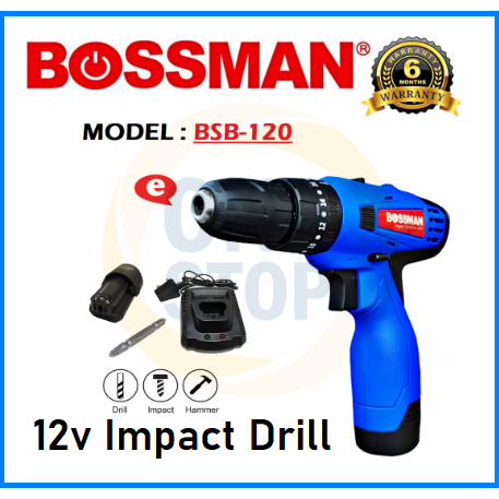 BOSSMAN BSB-120 12V Cordless Impact Drill Driver 10mm korek tebuk ...