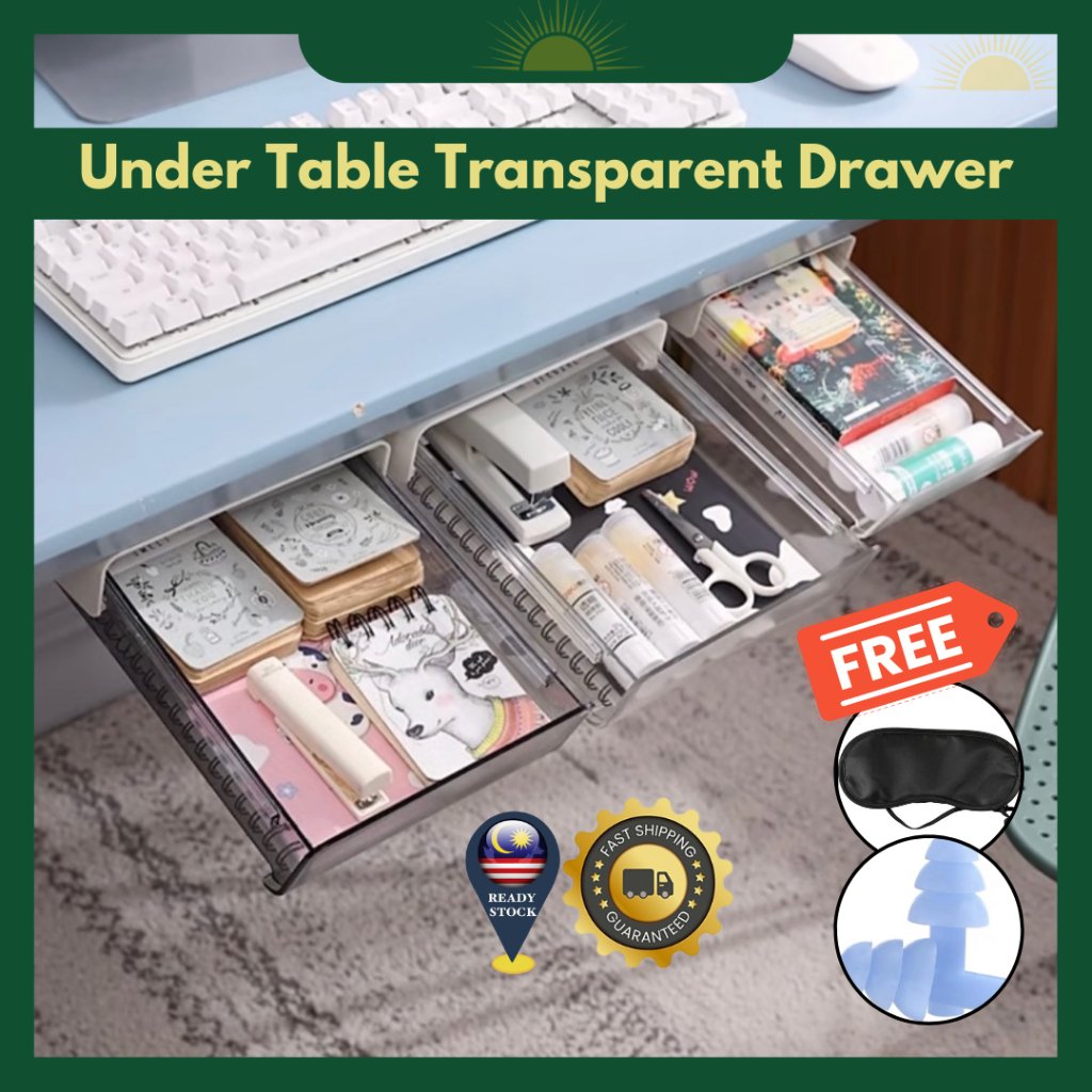 Under Table Transparent Drawer Rack Office Desk Study Work Save Space ...