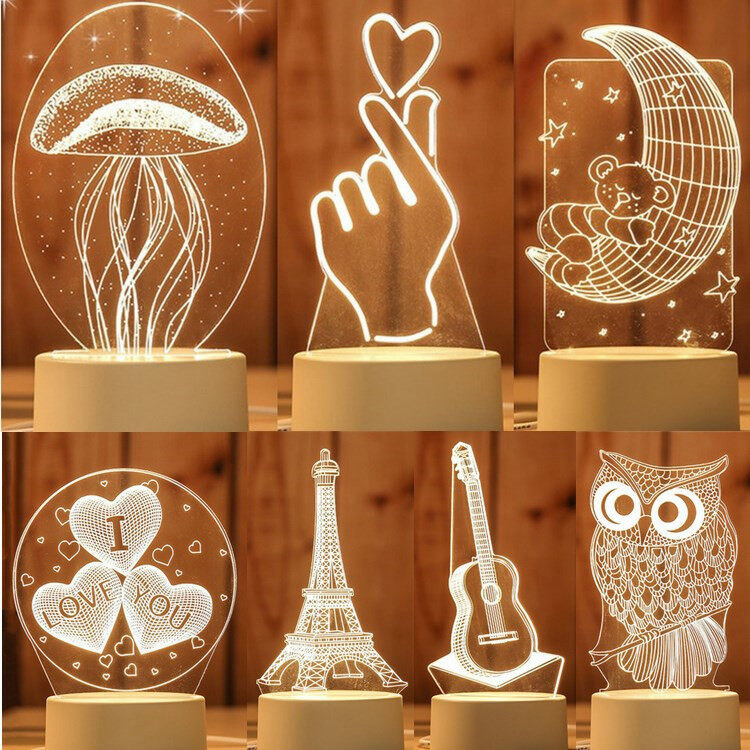 3 Colors Gift USB Lampu Meja Creative Lights 3D Led Display Lights lamp ...