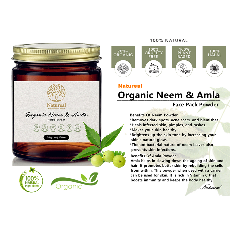 Natureal 100% Pure Neem & Amla Face Acne Mask Powder 纯天然 100%印楝叶和印度醋栗果 ...
