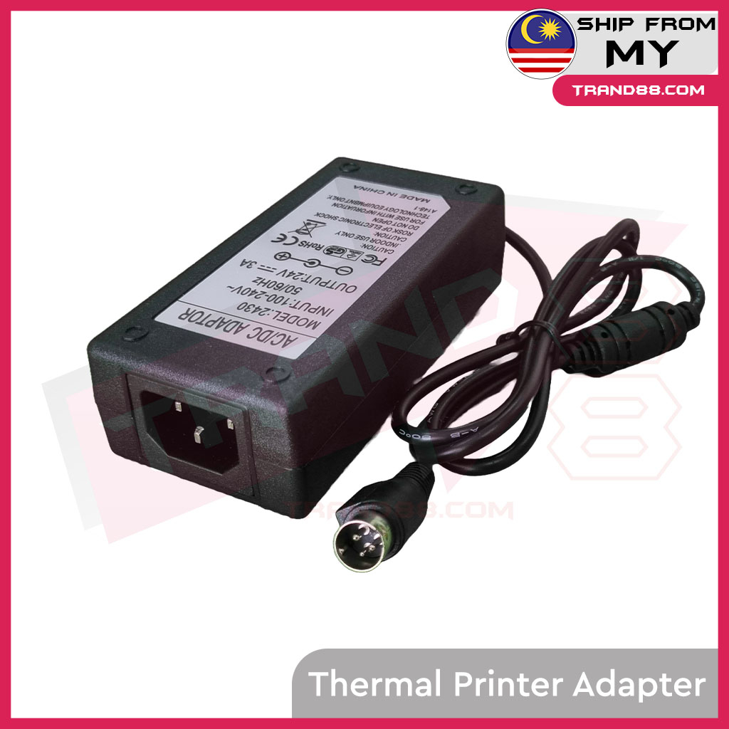 Trand88 24V 3A 3 Pin Power Adapter For Thermal Receipt Printer Xprinter ...