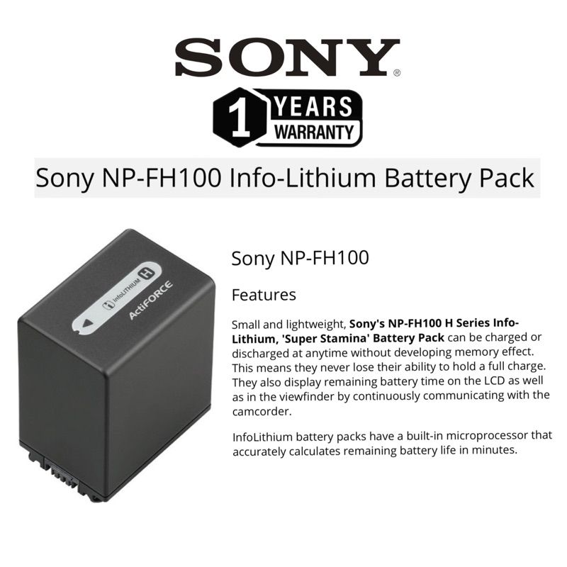 Sony NP-FH100 NPFH100 Super Stamina Battery Pack 3900 Mah (1 years ...