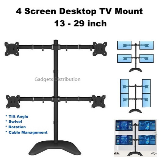 SM-2R-T048 w/ Stand 13 to 29 Inch 4 Quad Screen TV Monitor Desk Stand ...
