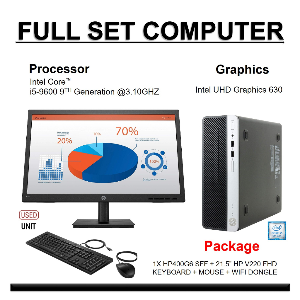 HP FULL SET DESKTOP, HP PRODESK 400 G6-SFF, Core i5 9600 (9TH GEN) 21.5 ...